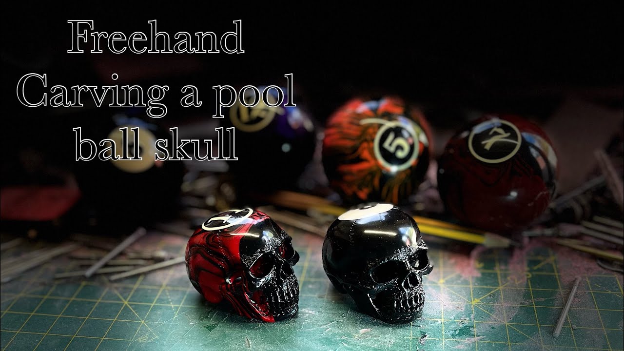 Skull carving, completely free hand carving of a pool ball skull. - YouTube