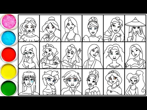 How to draw 18 Princesses Disney - Elena, Mulan, Rapunzel, Cinderella, Belle, Raya, Ariel & others