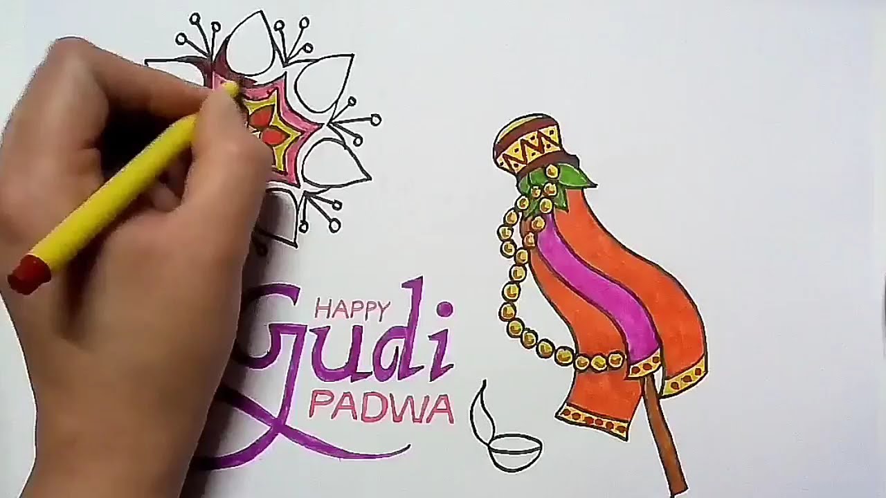 gudi padwa drawing for kids - YouTube
