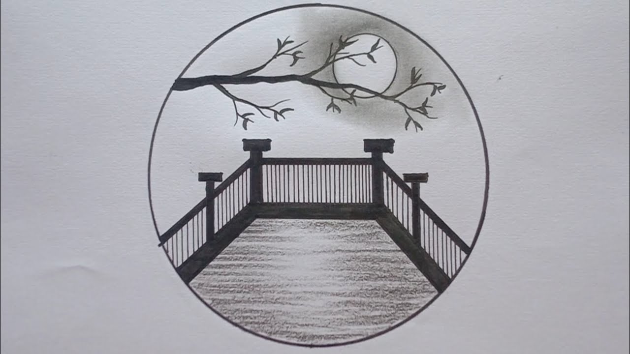 Easy circular scenery drawing | Circular scenery drawing for beginners ...