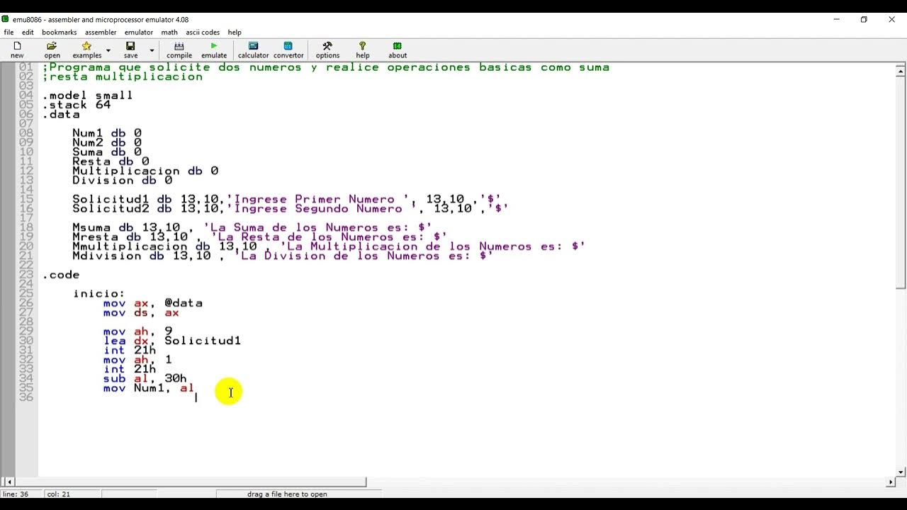 Operaciones Basicas Assembler 8086 - YouTube