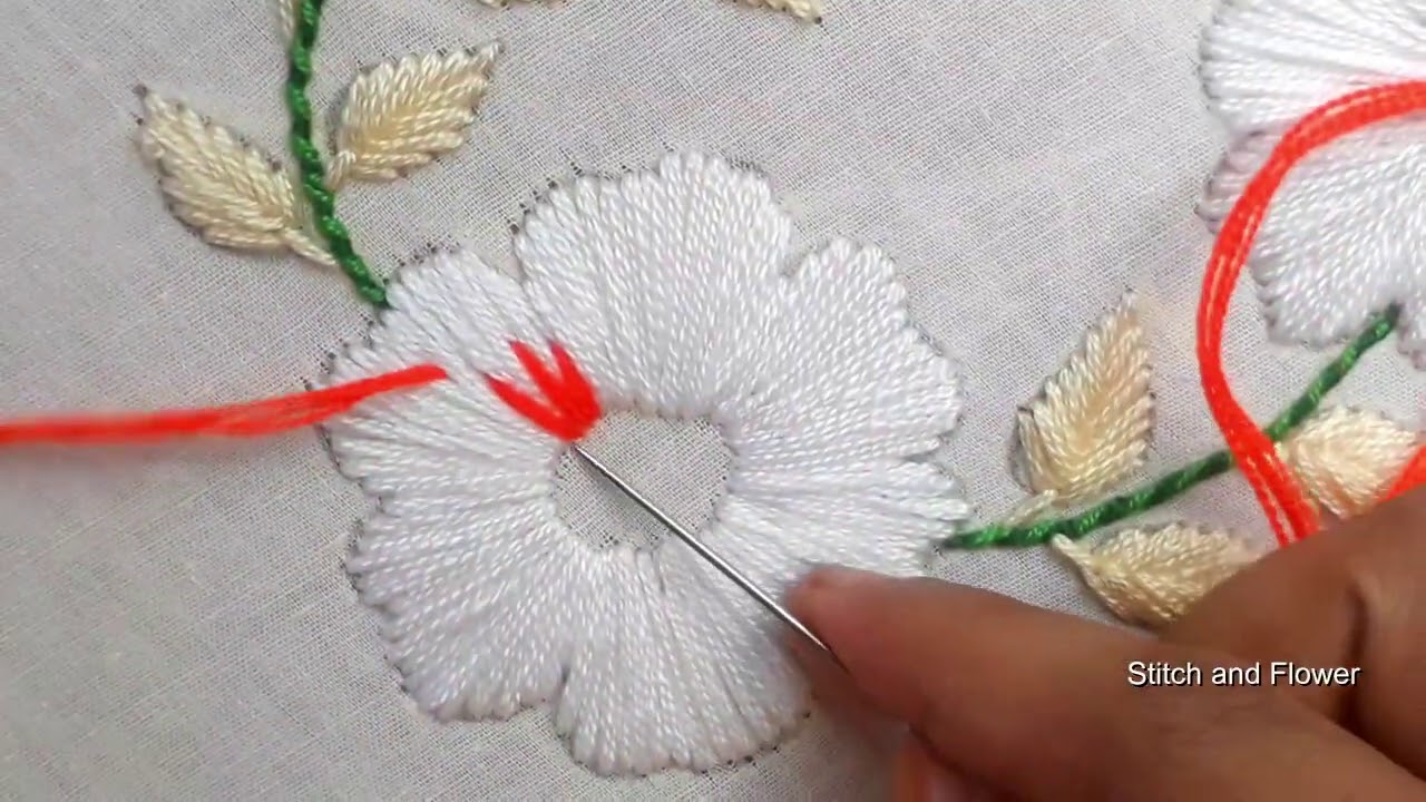 Hand embroidery beautiful white flower design for dress , cushion cover ...