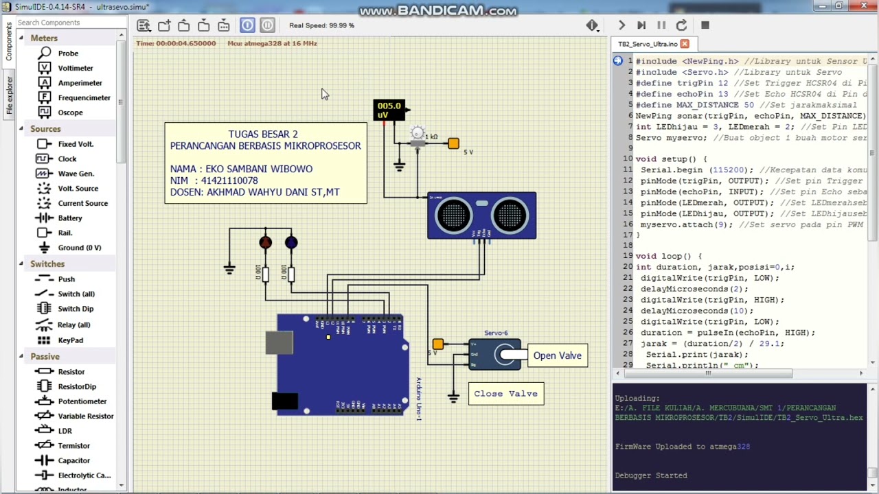 Control Supply Water Tank With Arduino Simulide Sensor Ultrasonik Led Actuator Motor Servo