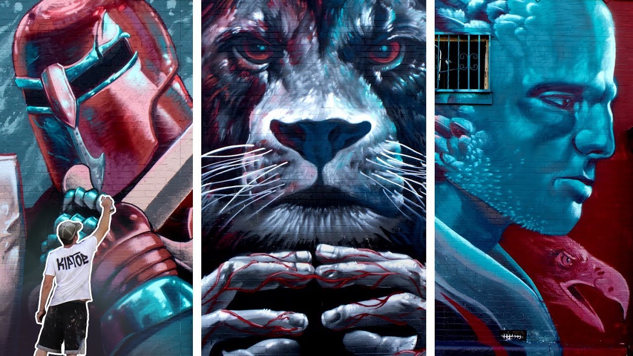 "Three Saints" HUGE Street Art Mural - Los Angeles | KIPTOE - YouTube