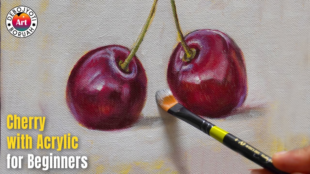 Painting Perfect Cherries with Acrylic | Beginners Guide on Canvas By ...