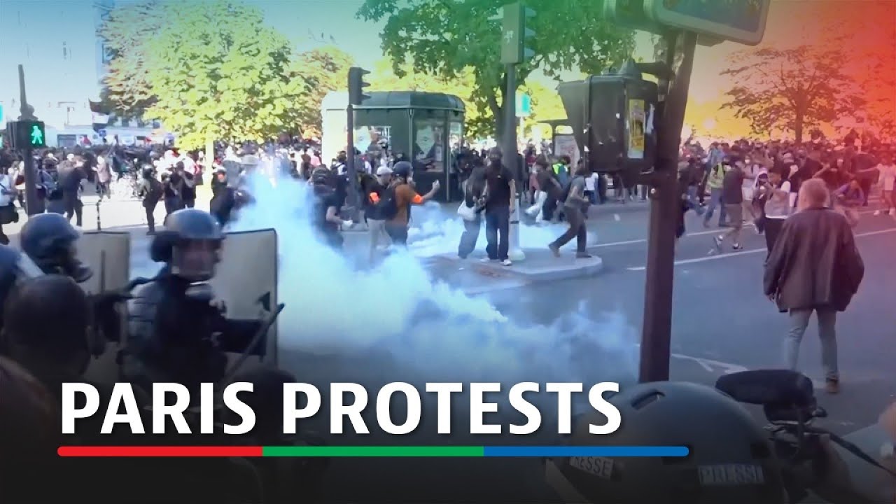 Tense moments in union-led Paris protest, as police use tear gas | ABS ...