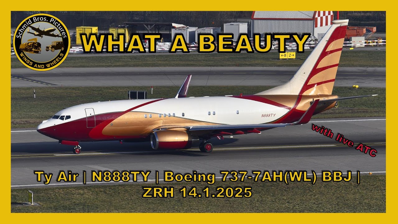WHAT A BEAUTY!!! Ty Air Boeing 737BBJ ''N888TY'' take off at Zürich ...