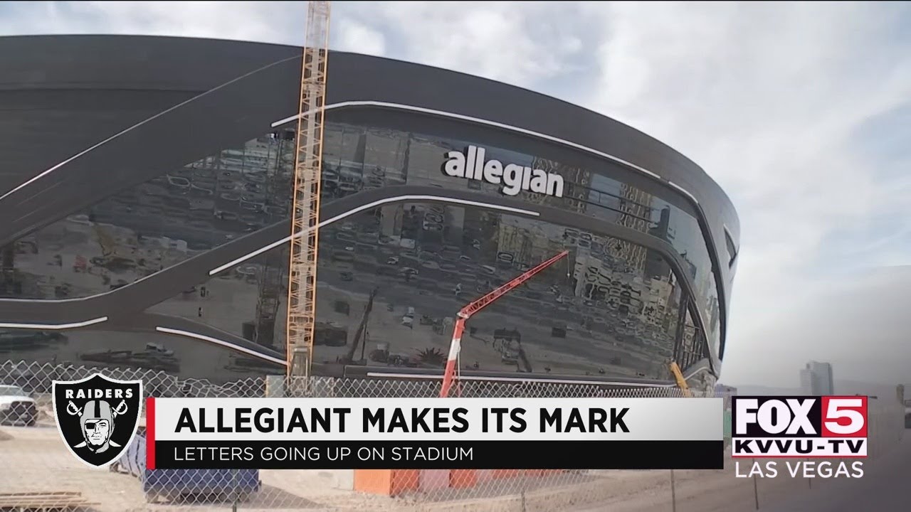 Crews add more letters to the side of Allegiant Stadium - YouTube