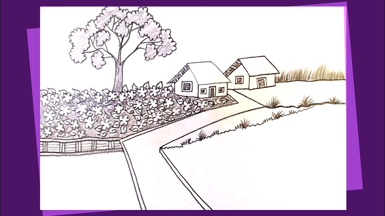 Nature drawing easy for school competition | Natural scenery drawing ...