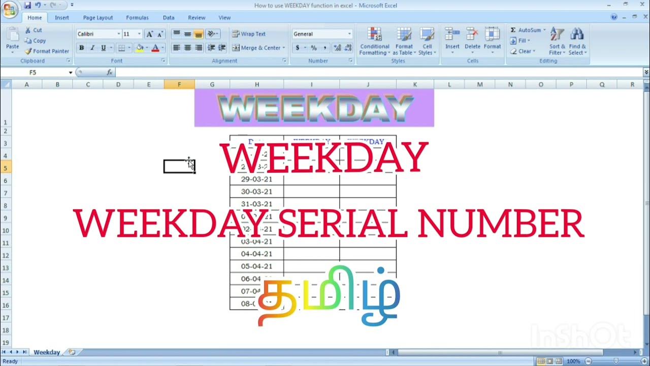 How To Use WEEKDAY Function In Excel Tamil YouTube how-to-use-weekday-function-in-excel-tamil-youtube