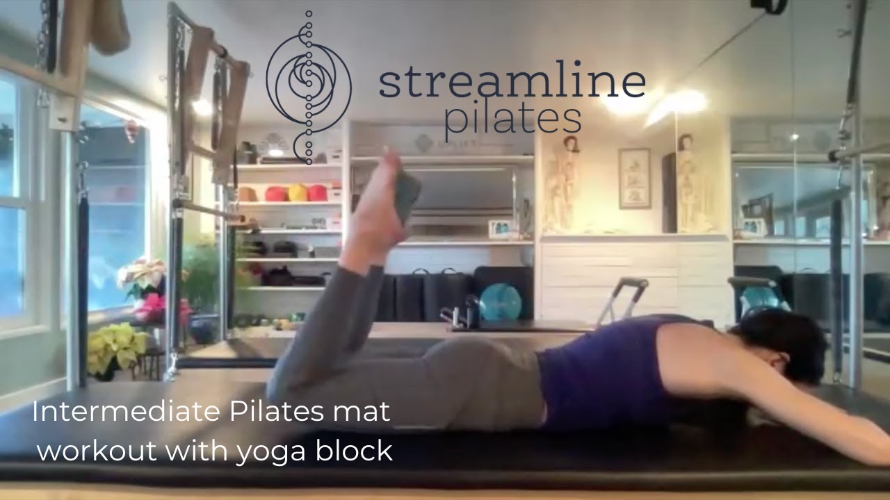 Intermediate Pilates mat work with yoga block - YouTube