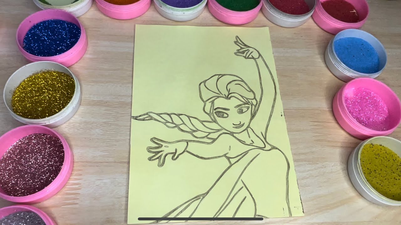 SAND PAINTING ART ~ COLORING PRINCESS ELSA FROZEN LET IT GO ~ KINETIC ...