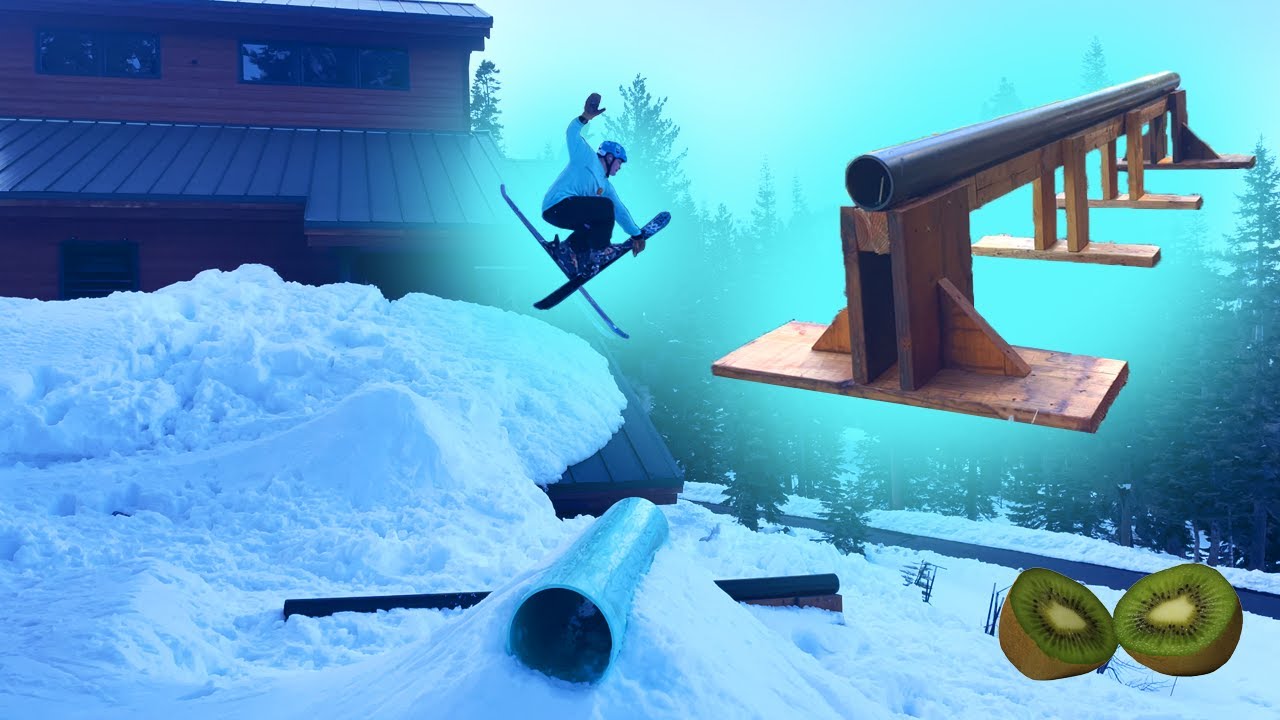 Building a SKI RAIL, learning tricks, then making a whole BACKYARD PARK ...