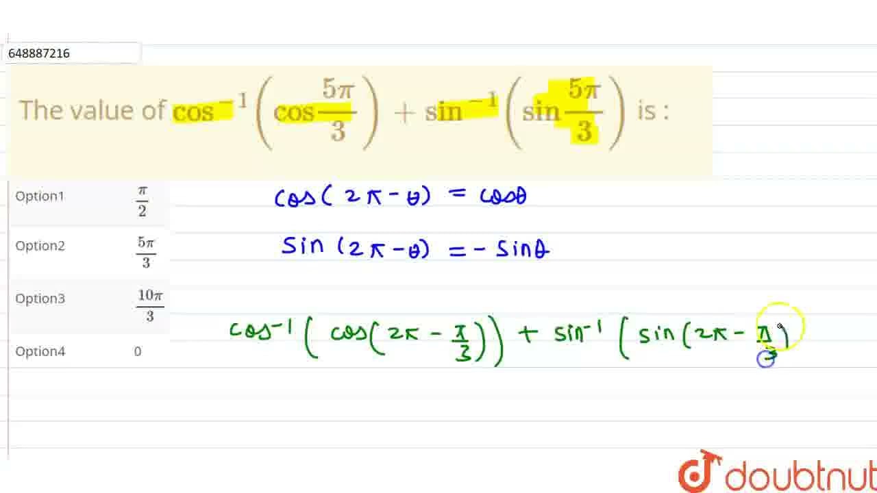 The Value Of Cos 1 cos 5pi 3 sin 1 sin 5pi 3 Is CLASS 12 The Value Of Cos 1 cos 5pi 3 sin 1 sin 5pi 3 Is CLASS 12