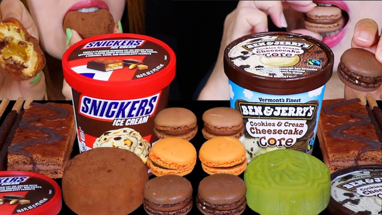 ASMR SNICKERS ICE CREAM PINT, COOKIE CHEESECAKE ICE CREAM, CHOCOLATE ...