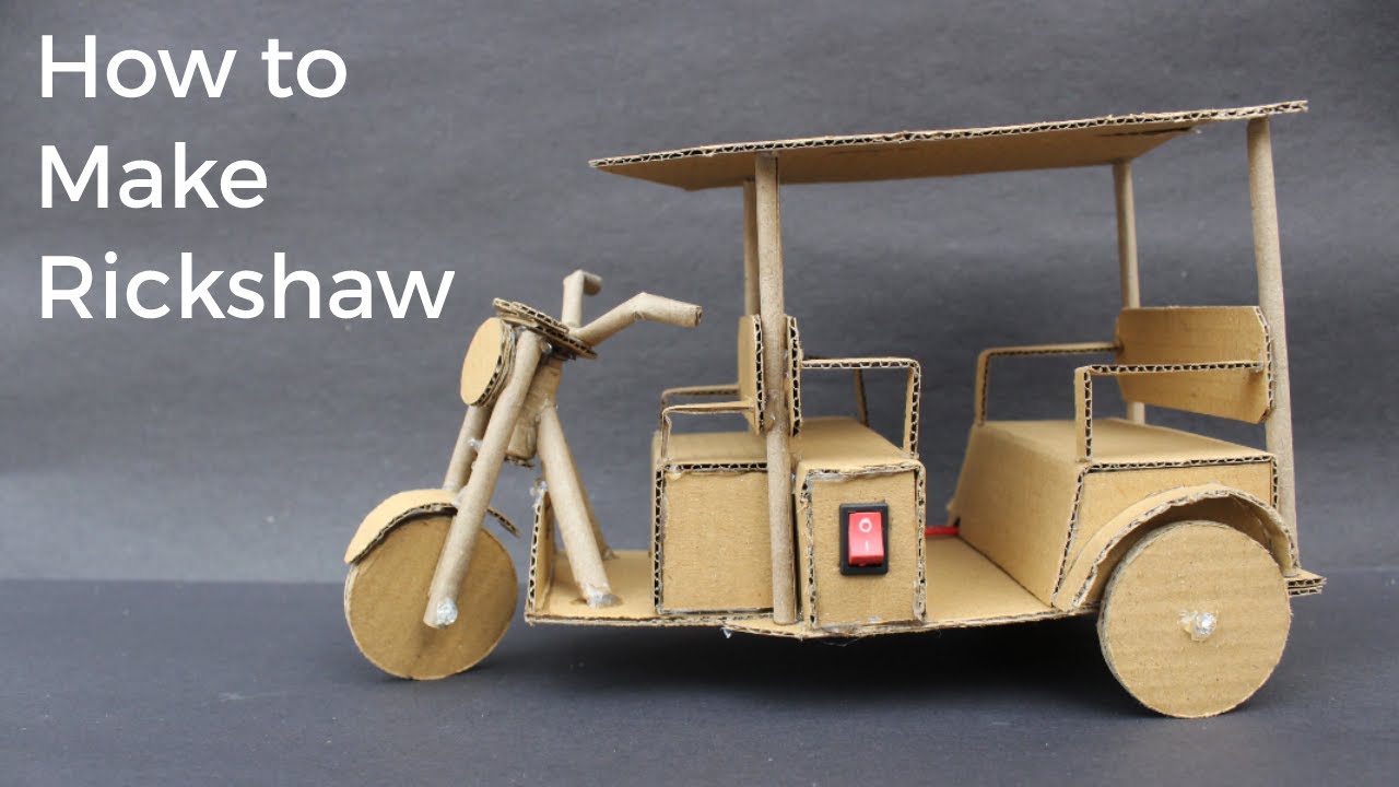 How to make powered cardboard rickshaw - YouTube
