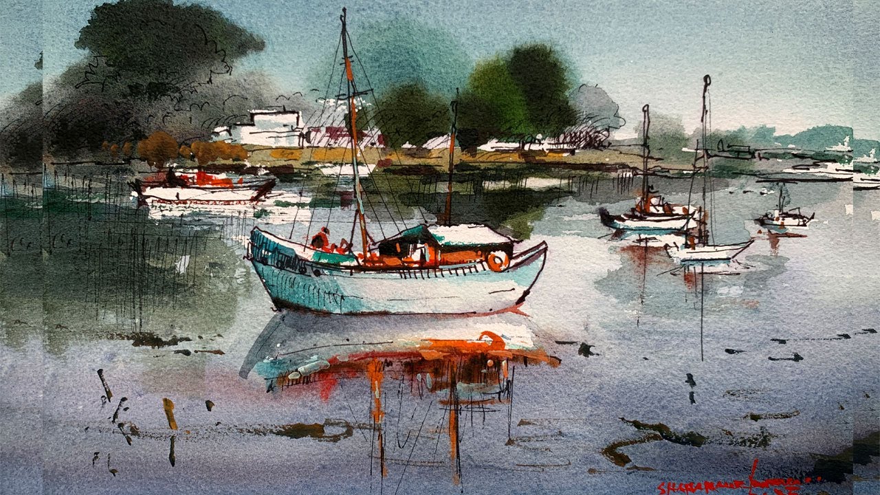 Watercolor and Ink pen landscape Tutorial for beginners - YouTube