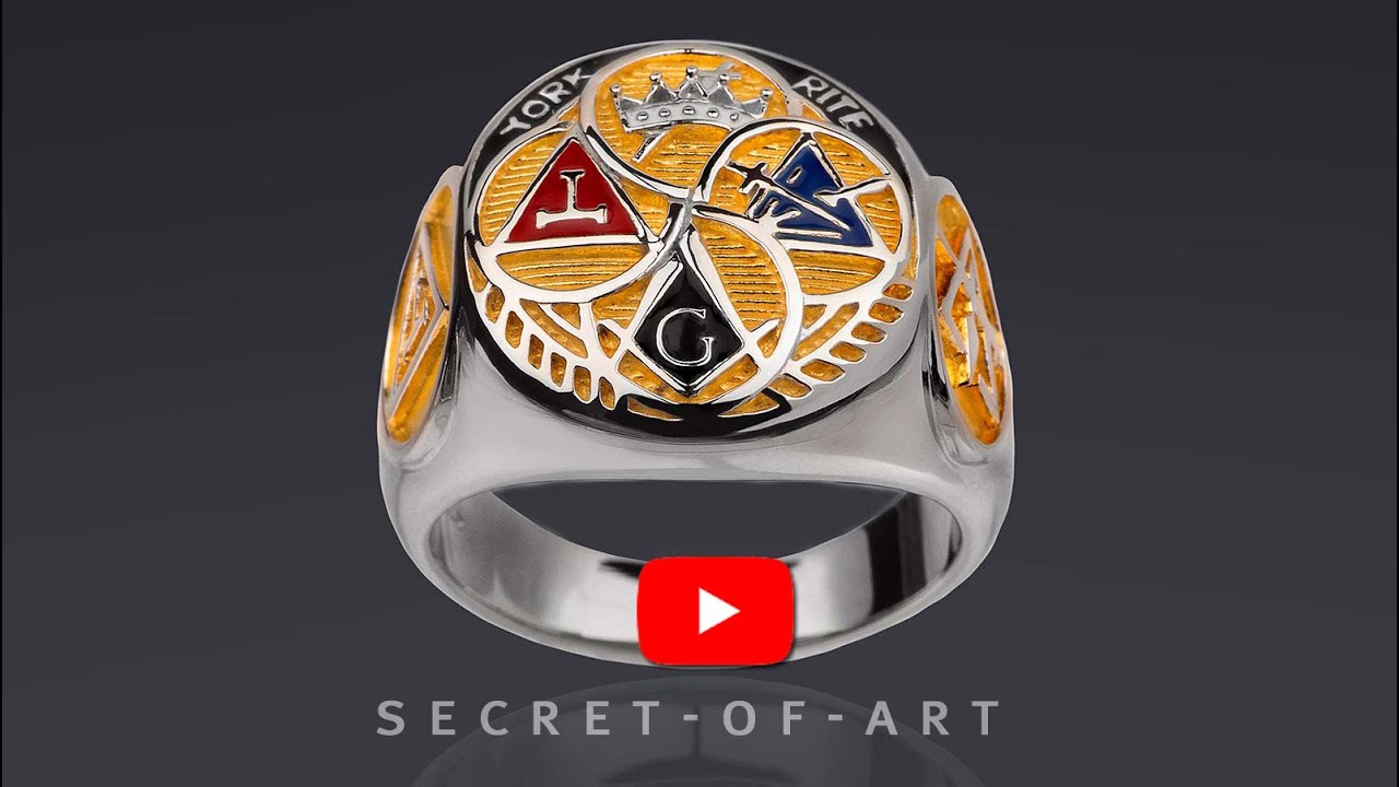 York Rite Ring Masonic Freemason Silver 925 Master Mason Templar 24K ...