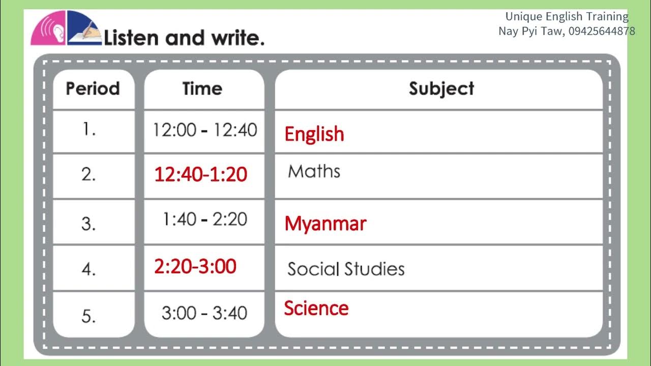 Grade 3 English အင်္ဂလိပ်စာ သင်ရိုးသစ် Unit 6 နားထောင်၍ လိုက်ရေးပါ Youtube