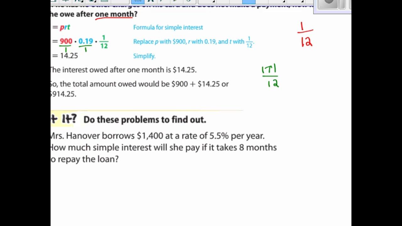 7Ch2 Lesson 8 Financial Literacy Simple Interest video lecture - YouTube