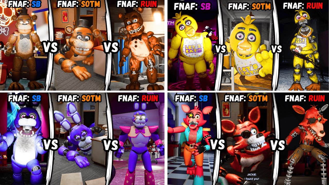 FNAF: SOTM vs FNAF SB vs RUIN – Freddy, Chica, Foxy, Bonnie DEADLY ...