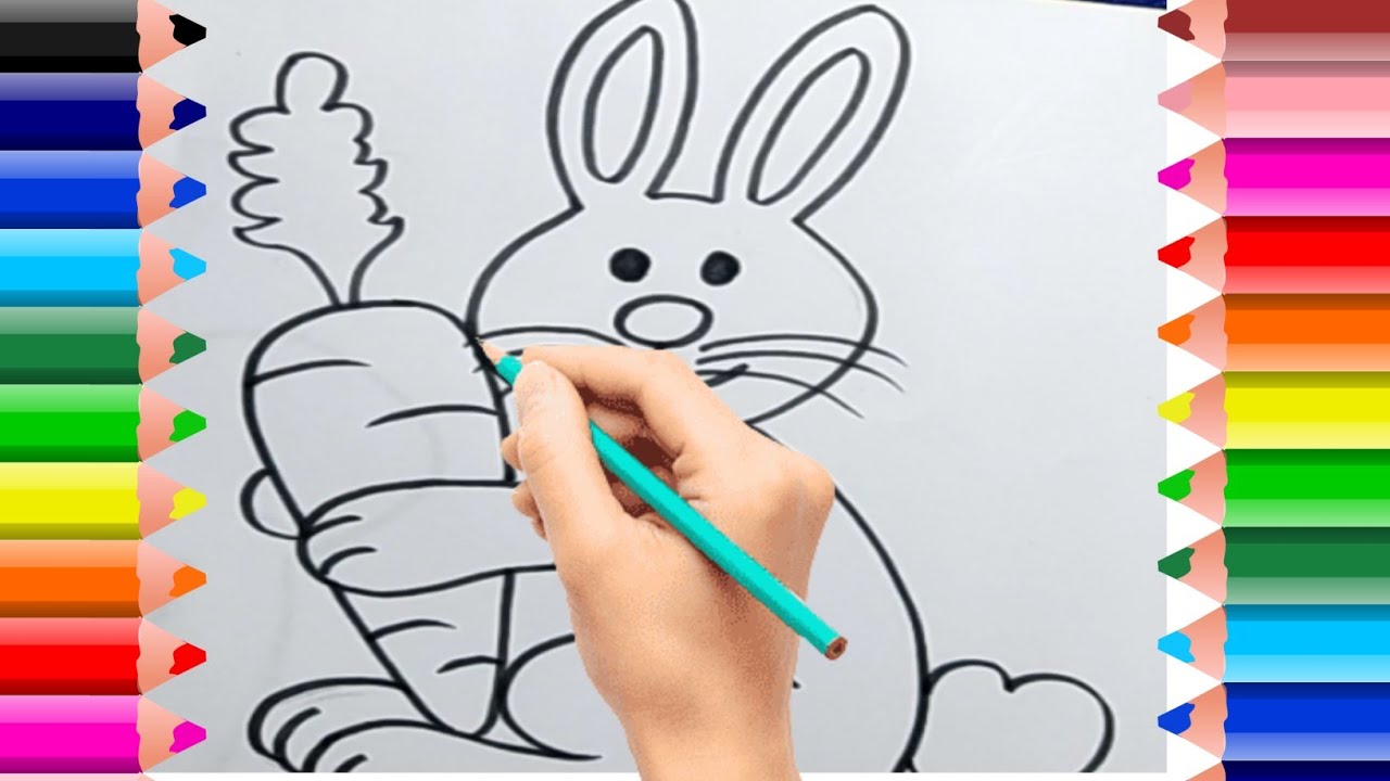 Easy drawing of Rabbit step by step. Rabbit drawing and colouring by ...