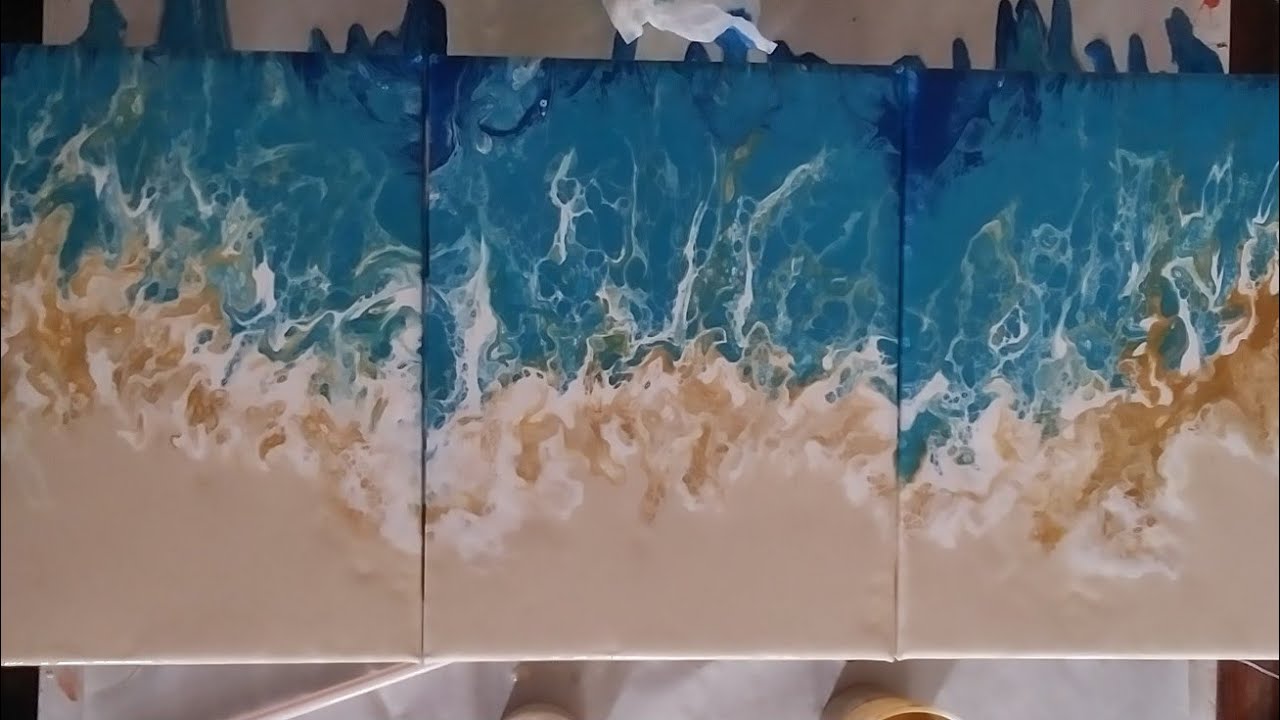 SANDY BEACH ACRYLIC POUR - YouTube