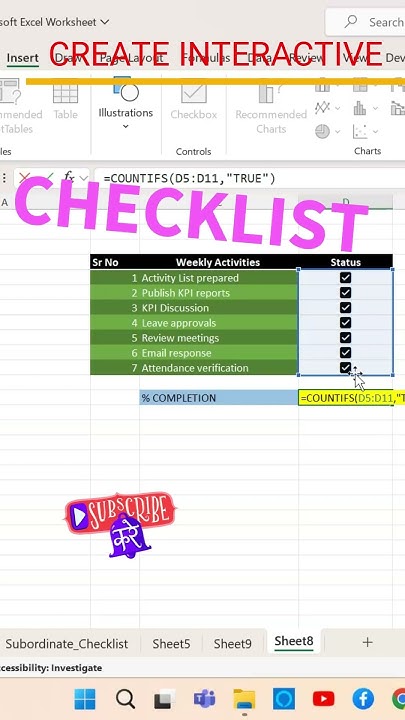 ADVANCED EXCEL | INTERACTIVE CHECKLIST | DYNAMIC | #exceltips #excel #vlookup#trending#shorts ...