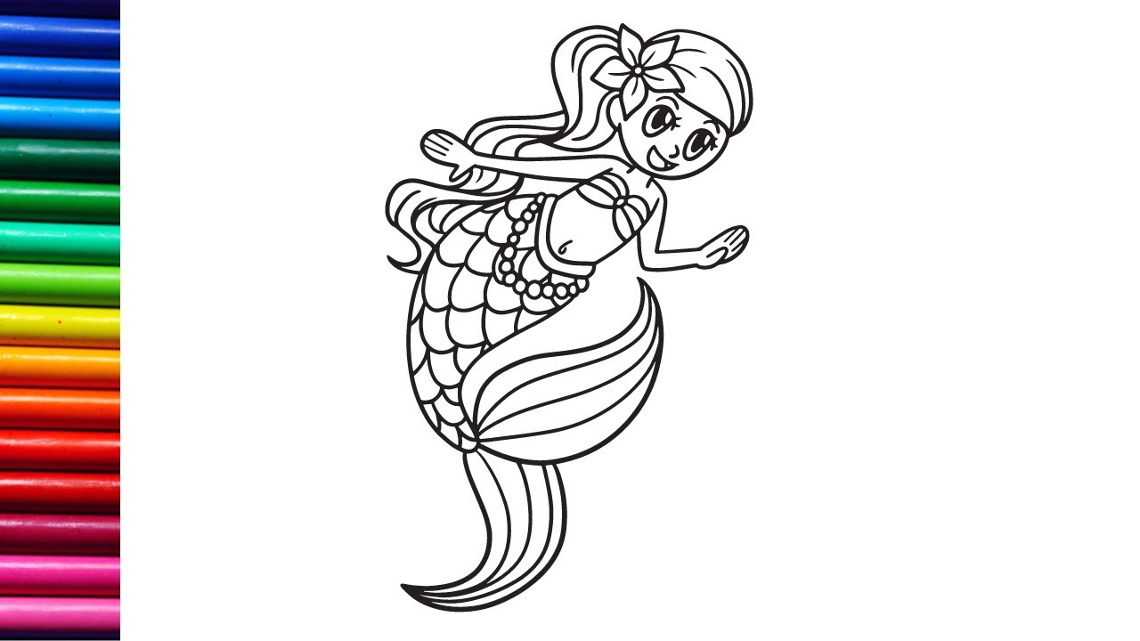 How to draw and color beautiful mermaid for kids | Drawing and coloring ...