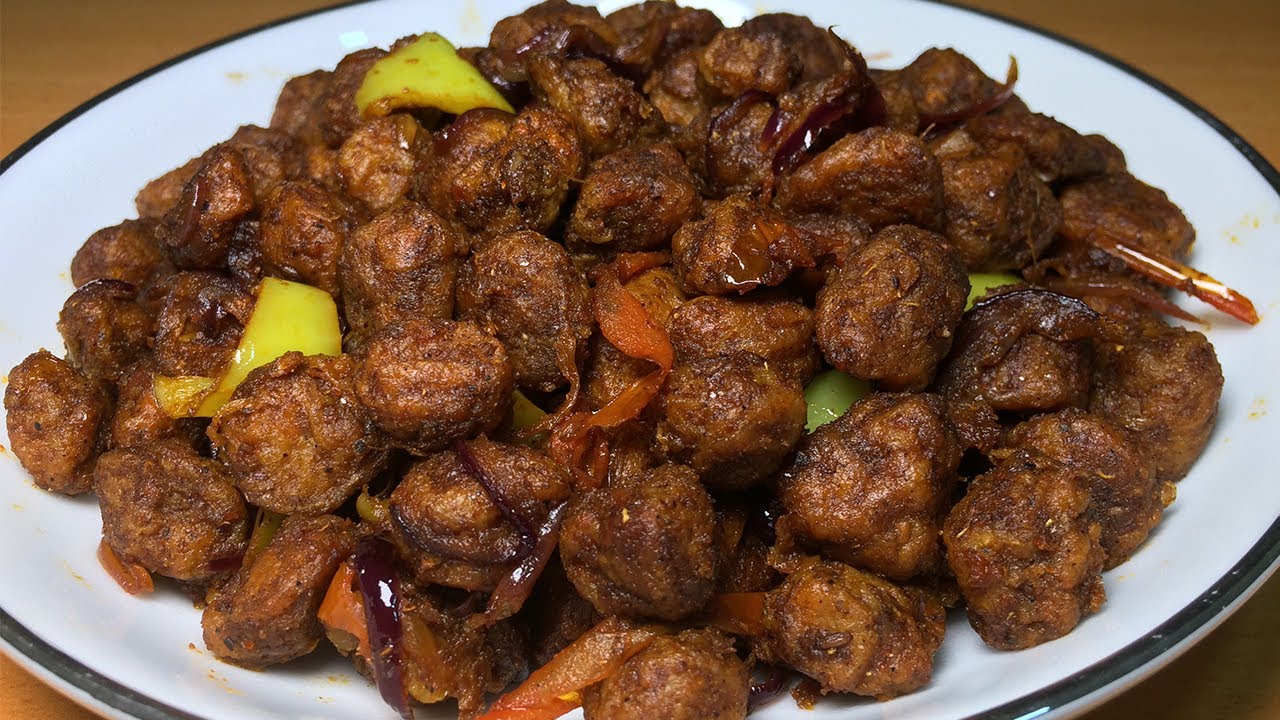 බැදල උයන සෝයා මීට් කරිය - Fried Soya Meat Curry Recipe Sinhala | Soya ...