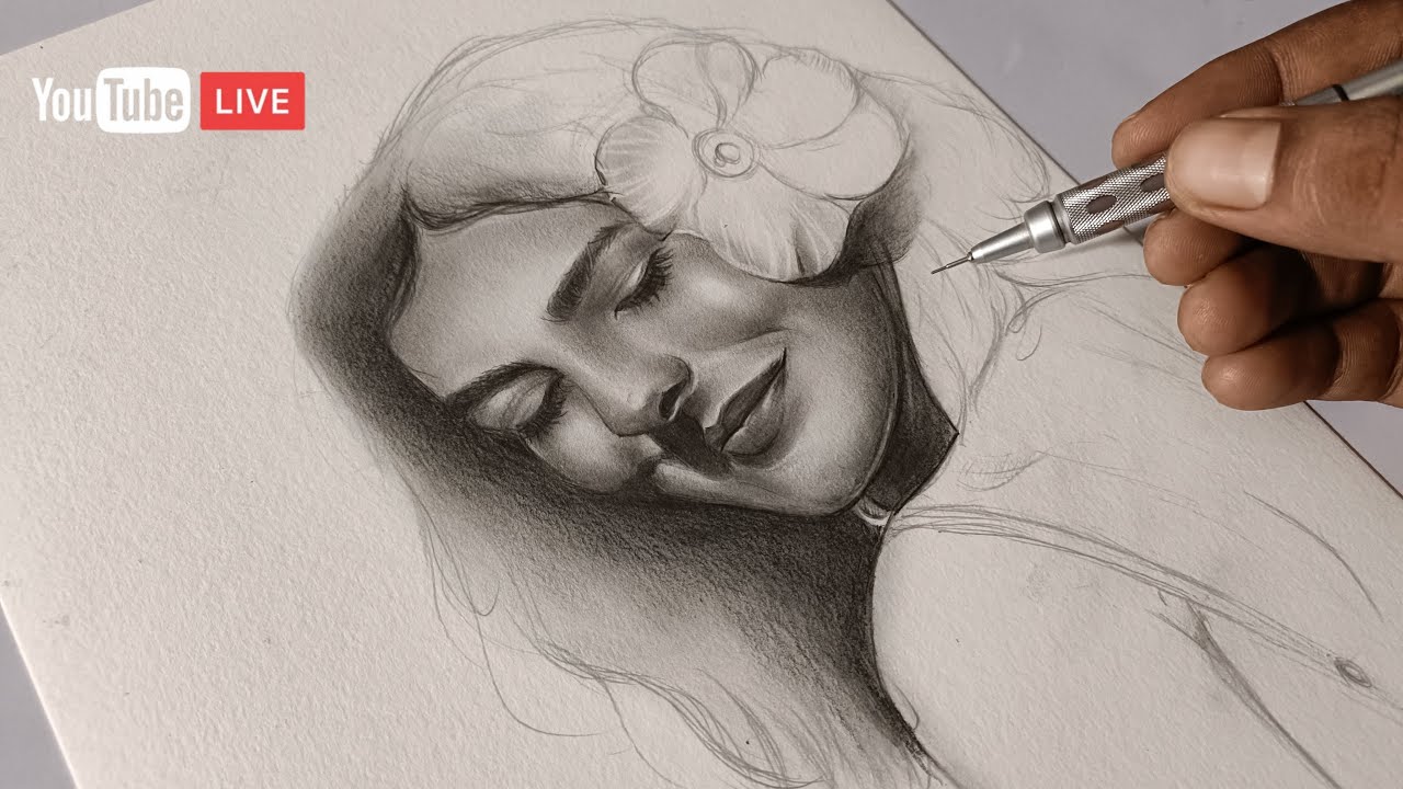 Live Drawing🔴 Beautiful portrait Drawing - YouTube