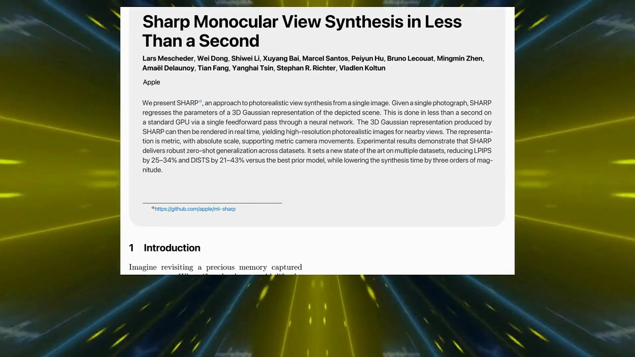Sharp Monocular View Synthesis in Less Than a Second (Dec 2025) - YouTube