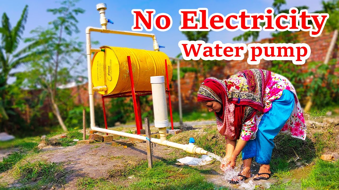 How I made a water pump without electricity | Drum Pump free Energy no ...