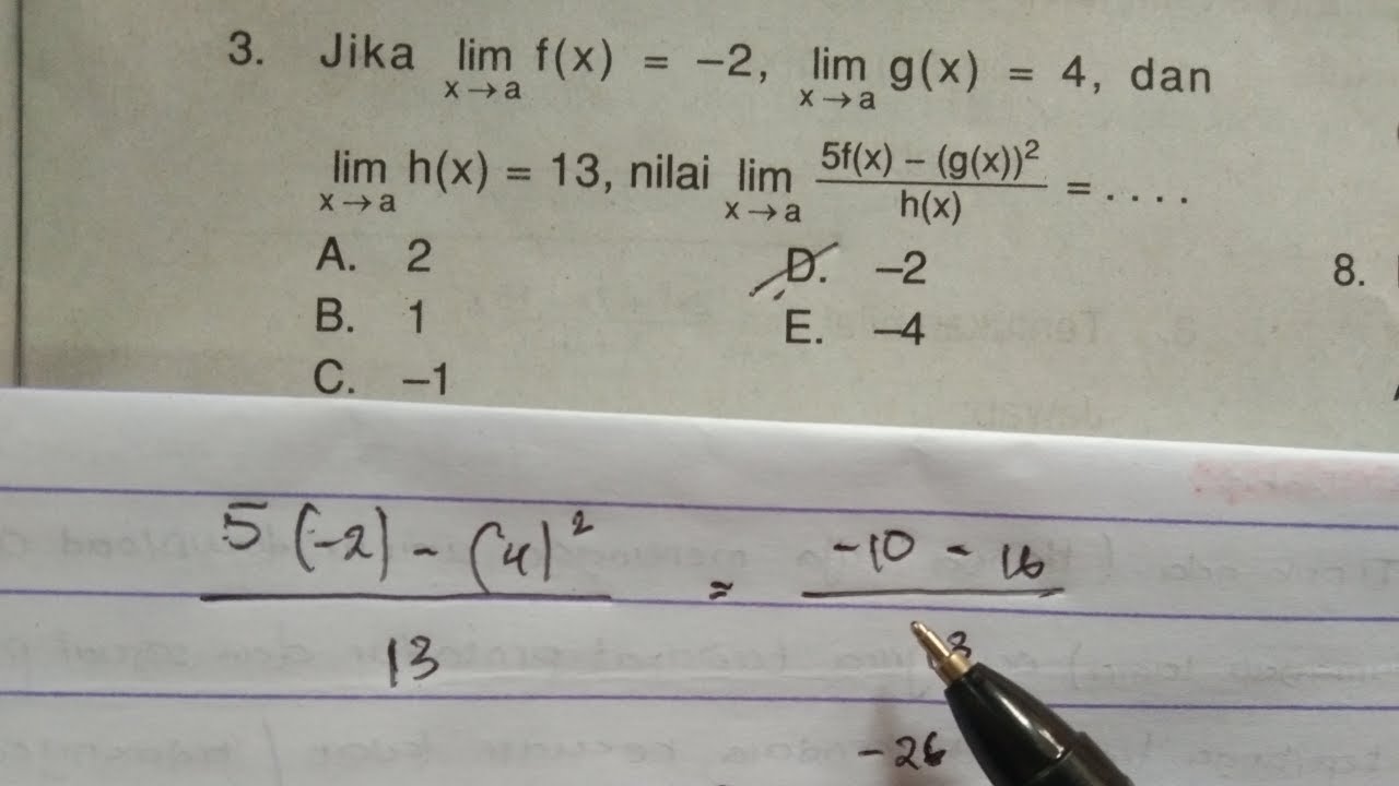 Jika Lim F x 2 Lim G x 4 Dan Lim H x 13 Nilai Lim 5f x g x 