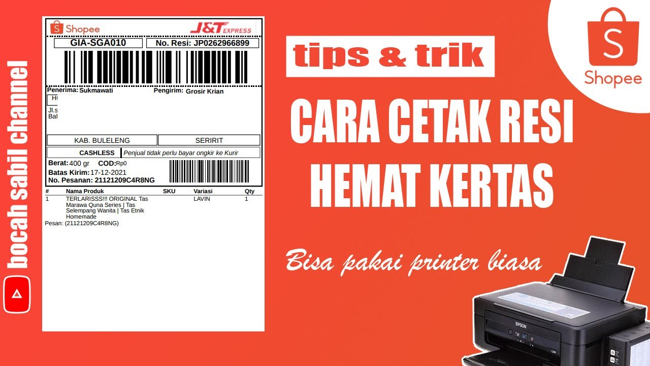 CARA CETAK RESI SHOPEE YANG HEMAT KERTAS | Bisa Dengan Printer Biasa ...
