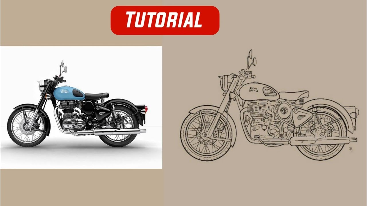 Royal Enfield Bullet 350 Drawing Tutorial || Easy Bike Drawing || Royal ...