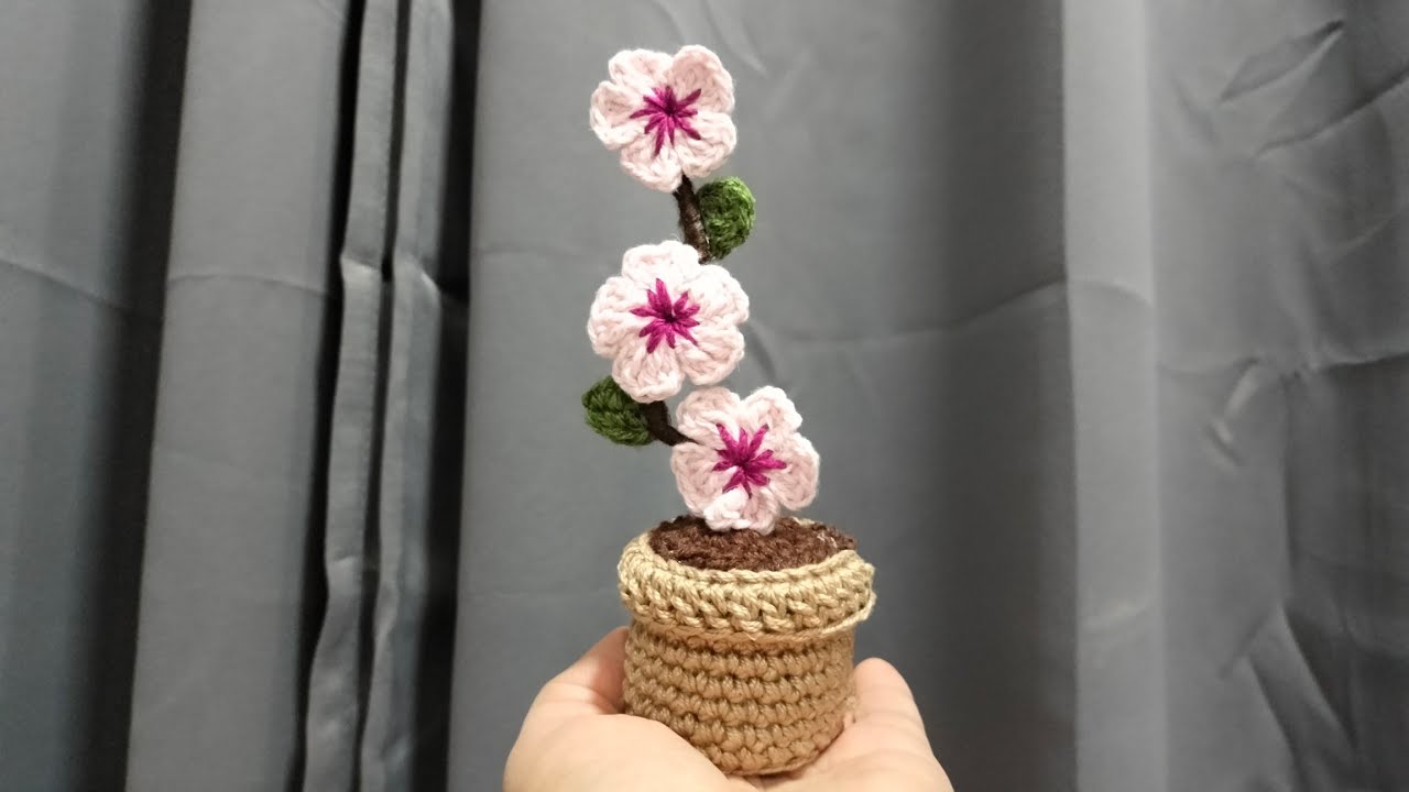 Tejiendo con liz está en vivo mini maceta de flor de cerezo (ZAKURA ...
