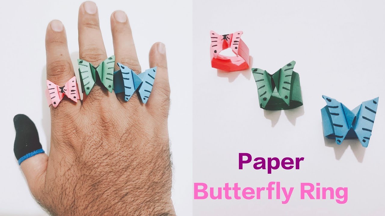 Paper Butterfly Ring | Paper Ring | Origami paper crafts | Easy crafts ...