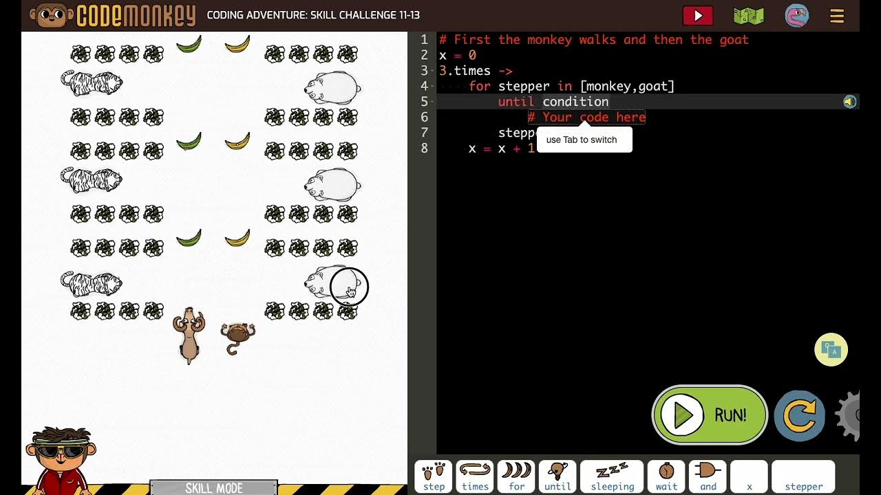 CodeMonkey Skill Mode 11-13 - YouTube