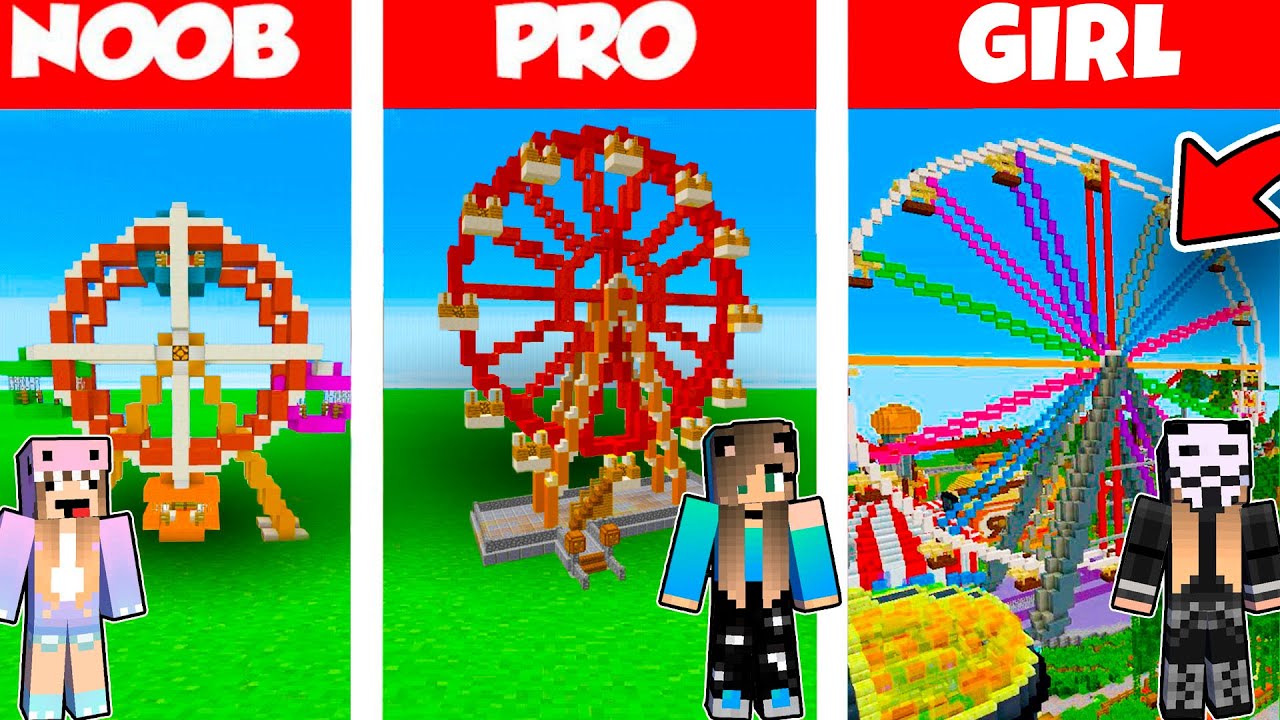 Minecraft Battle: AMUSEMENT PARK HOUSE BUILD CHALLENGE NOOB vs PRO vs ...