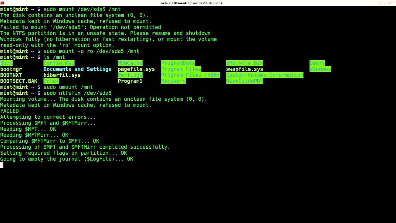 Mounting Windows Partition That Is In Hibernation Or Fast Restart In Linux Tech Tip Youtube
