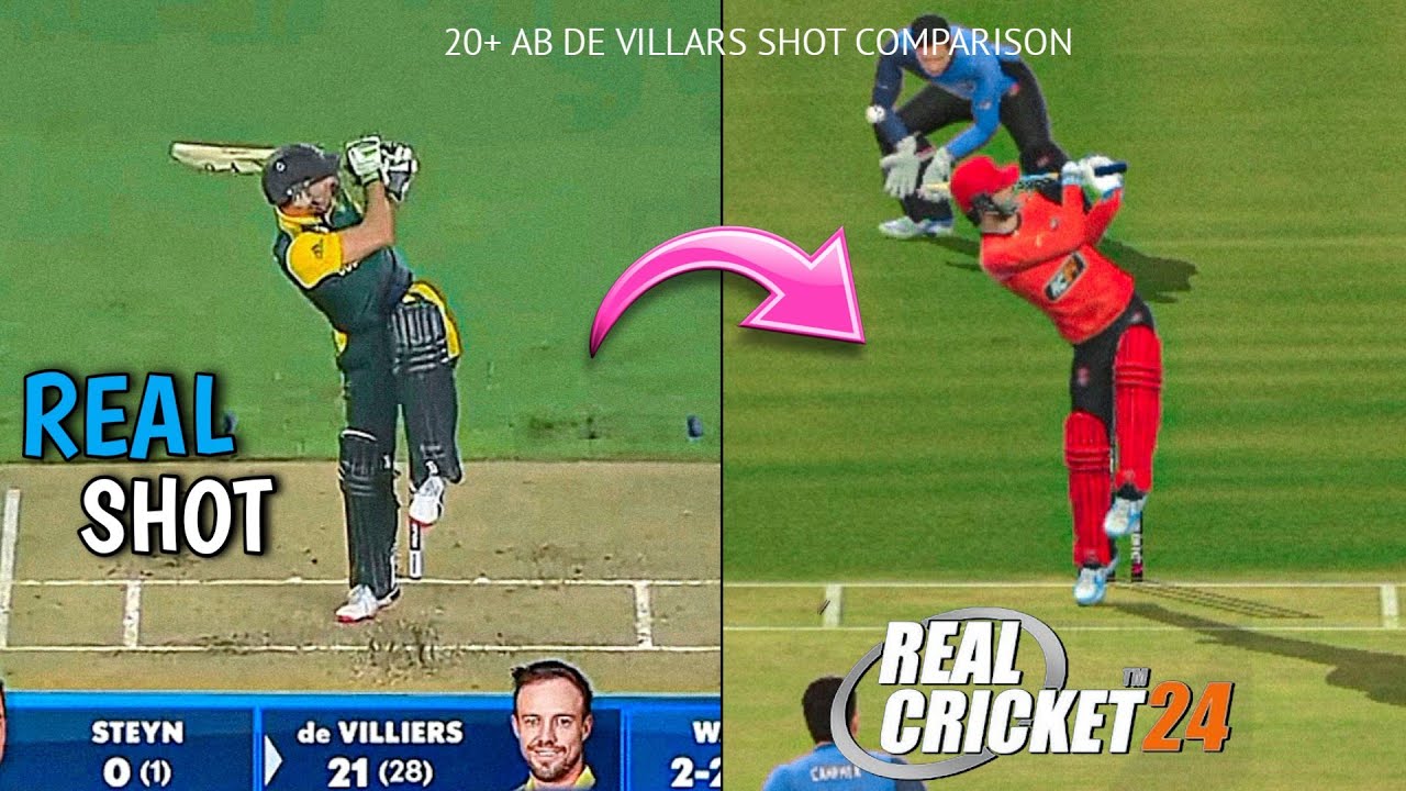 RC24 - Ab de Villiers All Shots Comparison 🔥 | REAL vs RC24 | With Shot ...