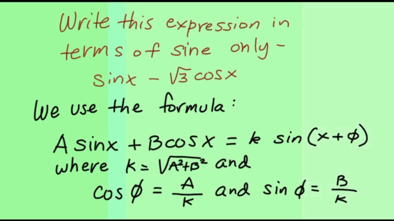 Converting a trig expression into sine only - YouTube