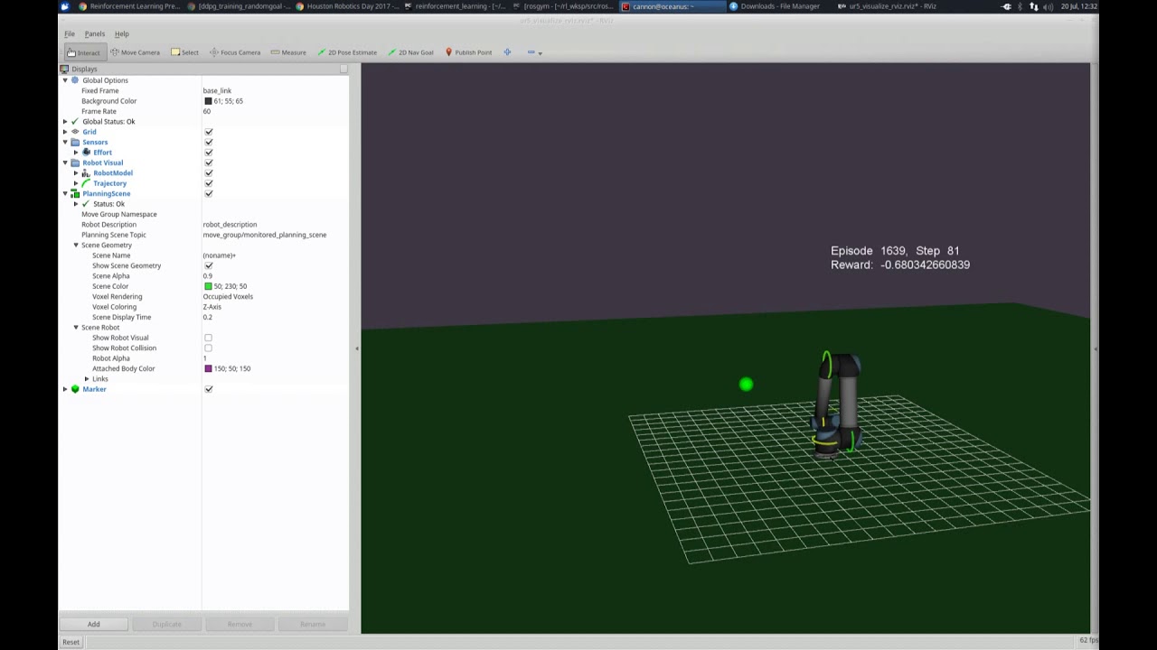 UR5 Robotic Reinforcement Learning (ROS/OpenAI Gym) (Untrained) - YouTube