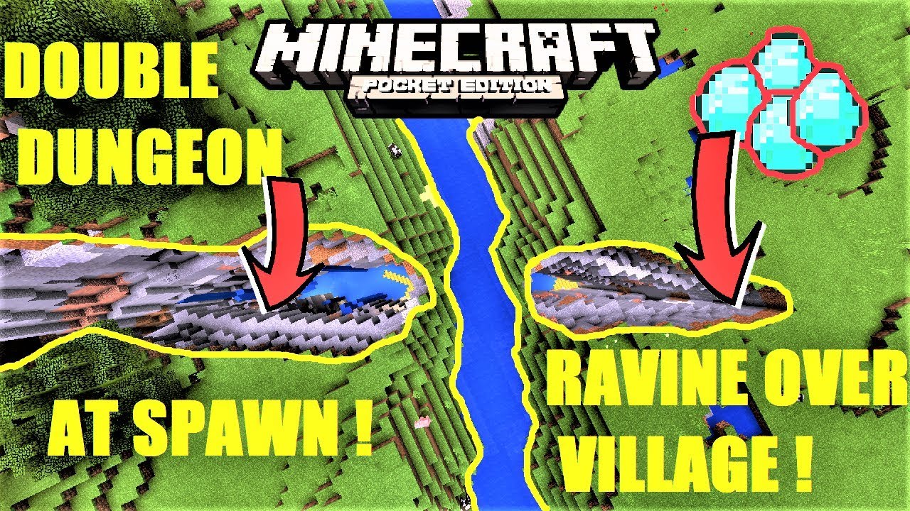 Minecraft PE - RIVER OVER RAVINE ! DOUBLE DUNGEON AT SPAWN SEED | MCPE ...