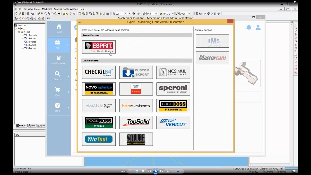 Esprit interface in MachiningCloud - YouTube