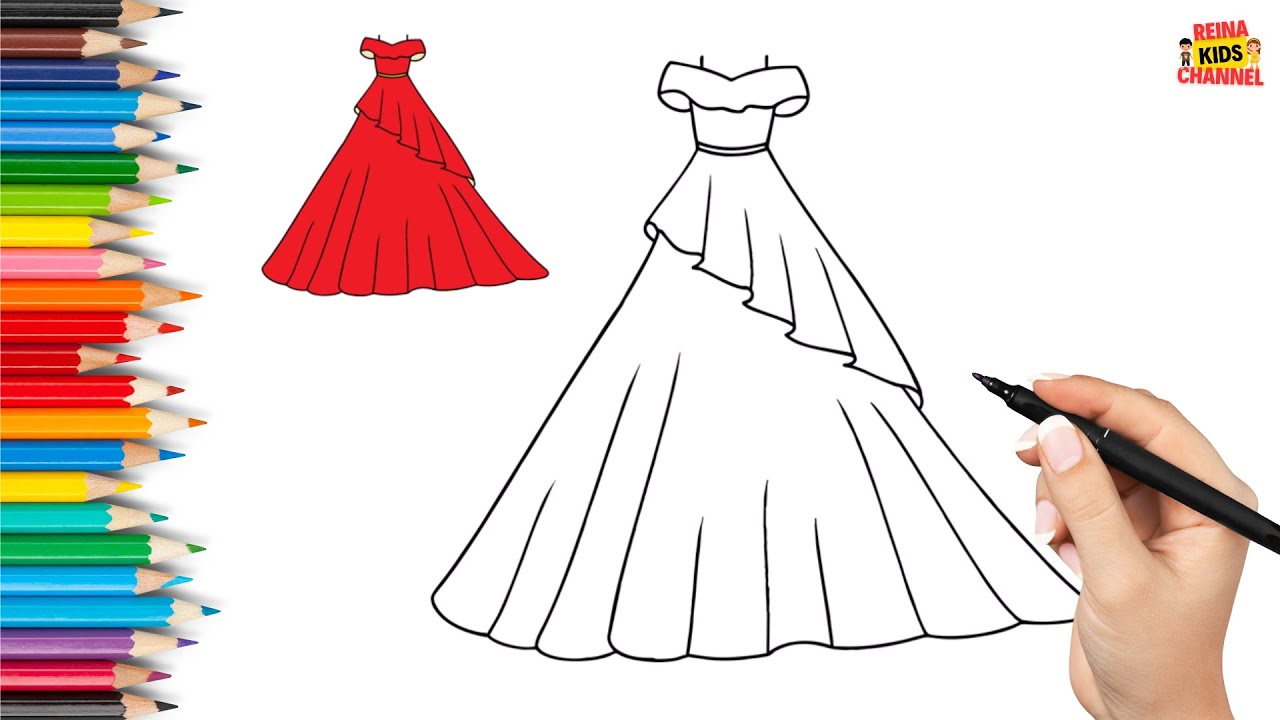 HOW TO DRAW A PRINCESS DRESS I CARA MENGGAMBAR GAUN PRINCESS - YouTube