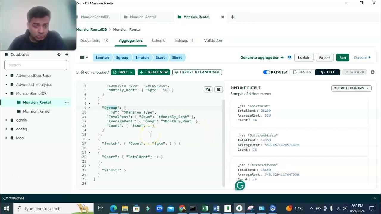 Using MongoDB Compass to run a complex aggregate query in MongoDB - YouTube