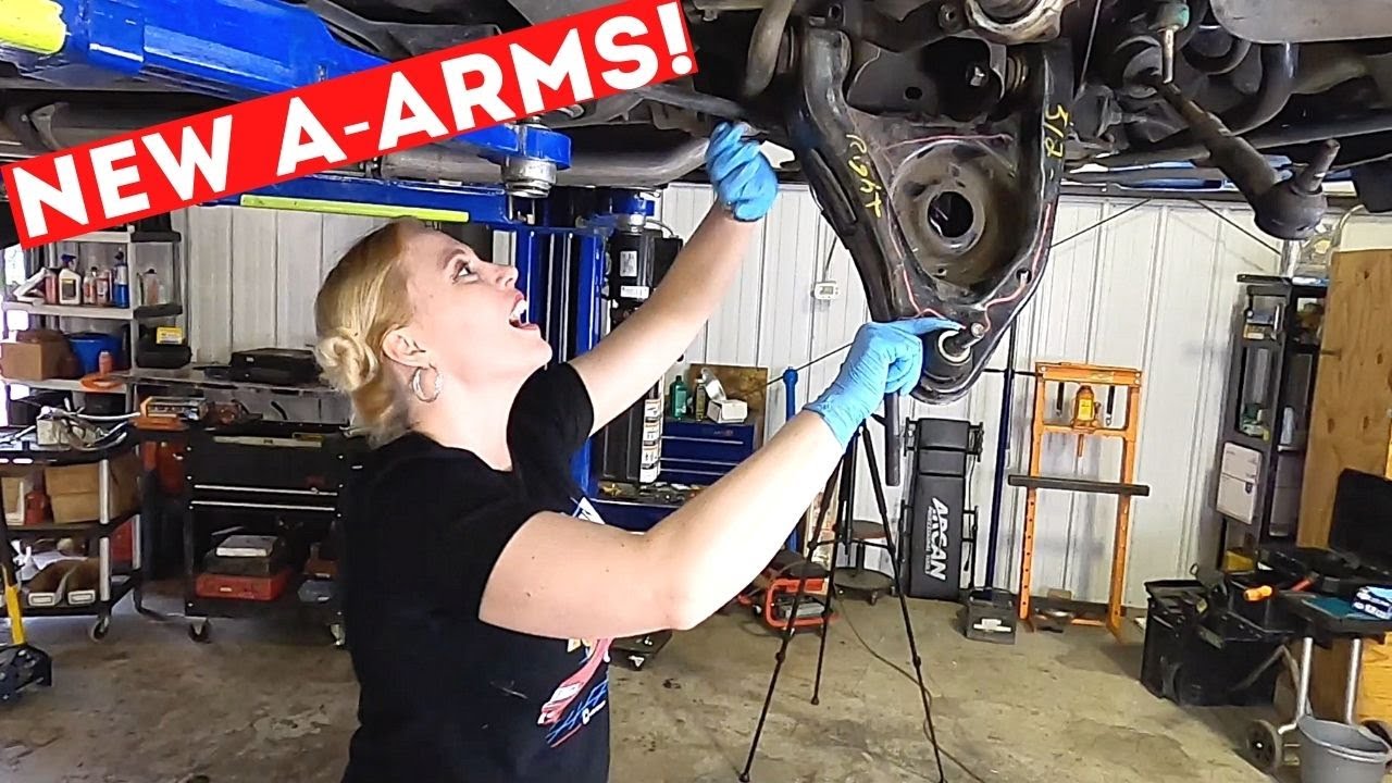 GOT MY WIFE TO INSTALL NEW A-ARMS ON MY MUSTANG! // CONTROL ARM SETUP ...
