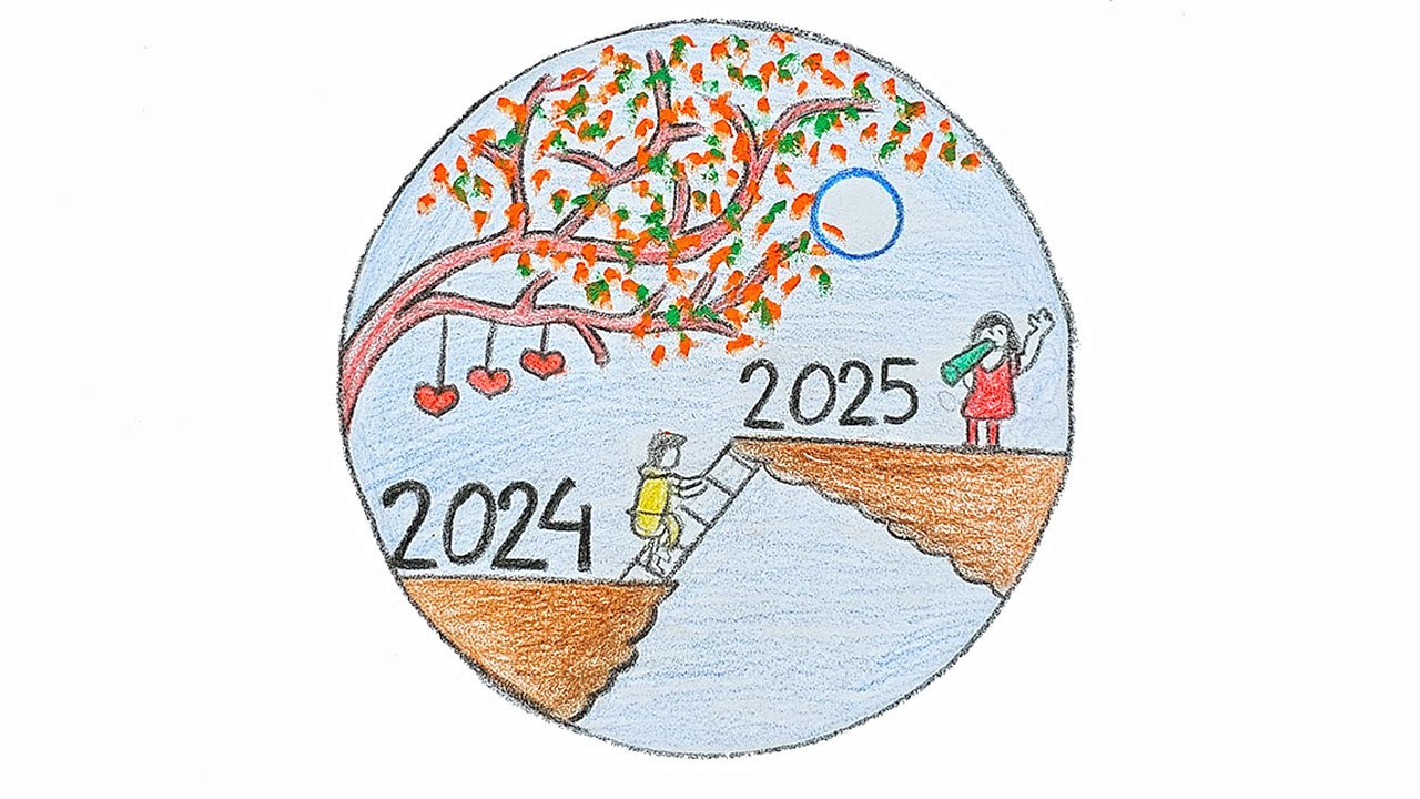 Simple Happy New Year Circle Design | Quick & Easy Drawing Tutorial ...